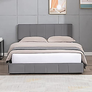Mjkone California King Platform Bed Frame with 4 Storage Drawers, Upholstered Modern Velvet Bed Frame with Adjustable Headboard, Wooden Strips Design/No Box Spring Needed/Easy Assembly (Dark Grey)