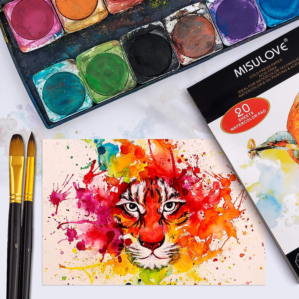 MISULOVE 6.1X8.7" Watercolor Paper Pad, Cold-Pressed, Acid-Free, Ideal for Watercolor Painting and Wet Media, Textured Paper Great and Sketchbook, Art Paper for Kid, 20 White Sheets (140lb/300gsm)