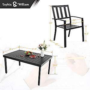 Sophia & William Patio Dining Set, 7 Piece Metal Outdoor Expandable Dining Table Set Bistro Furniture Set - 1 Rectangle Expanding Dining Table and 6 Backyard Garden Outdoor Chairs, Black