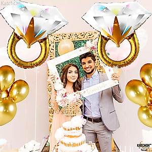 KatchOn, Glitter He Put A Ring On It Banner with Cute Diamond Ring Balloon - Pack of 2 | Engagement Ring Balloons, Black and Gold Engagement Party Decor | Diamond Balloons for Wedding, Bridal Shower