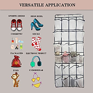JOYUETLAN Over the Door Shoes Organizers, 24 Large Mesh Pockets& 2 Kinds of Hooks, Versatile Usage Shoe Hanger for Home Dormitory Closet Door (White)