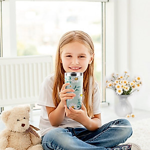 Zzkol Daisy Flowers Tumbler with Lid and Straw, Floral Stainless Steel Travel Coffee Cup, Birthday Mug Gifts for Women Daisy Lovers, 20oz Double Wall Vacuum Insulated Tumbler