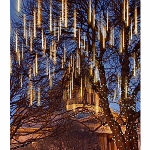Joiedomi Christmas Meteor Shower Lights Falling Rain Drop Icicle String Lights 540 LEDs 10 Tube 50cm Warm White for Christmas Holiday Party Home Patio Outdoor Decoration
