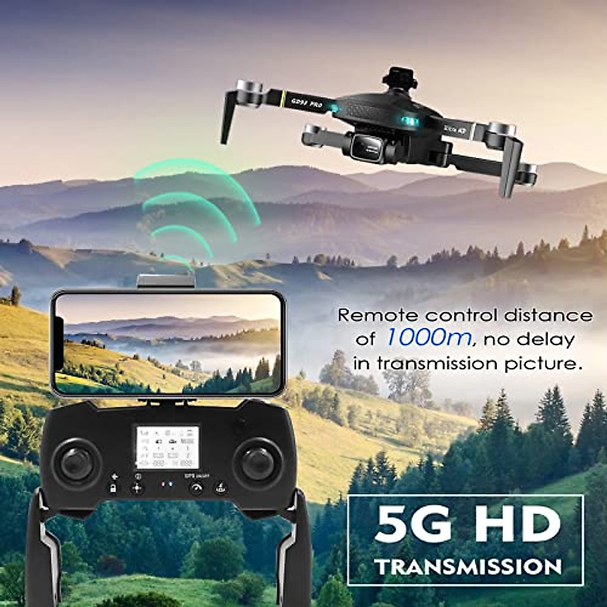 NEW Drone Pro Obstacle Avoidance GPS Drone with 4K EIS Camera for Adults Beginner Professional Foldable FPV RC Quadcopter with Brushless Motor, Auto Return Home, Selfie, Follow Me, Waypoints Fly , Circle Fly, Auto Hover, Headless Mode with Carrycase (GD93