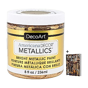 DecoArt Americana Decor Metallics 24K Gold Paint - 8oz Metallic 24K Gold Acrylic Paint - Water Based Multi Surface Paint for Arts and Crafts, Home Decor, Wall Decor, Gilding Paint & Touch Ups + E-book