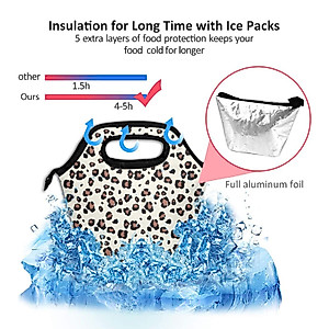 Gocerktr Beige with leopard Thermal Lunch Bag for Women Men Reusable Lunch Box Waterproof Tote Bag Lunch Container Cooler Bag Work/Travel/Picnic…