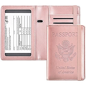 HerriaT Passport and Vaccine Card Holder Combo,Cover Case with CDC Vaccination Card Slot, Leather Travel Documents Organizer Protector, with RFID Blocking, for Women and Men