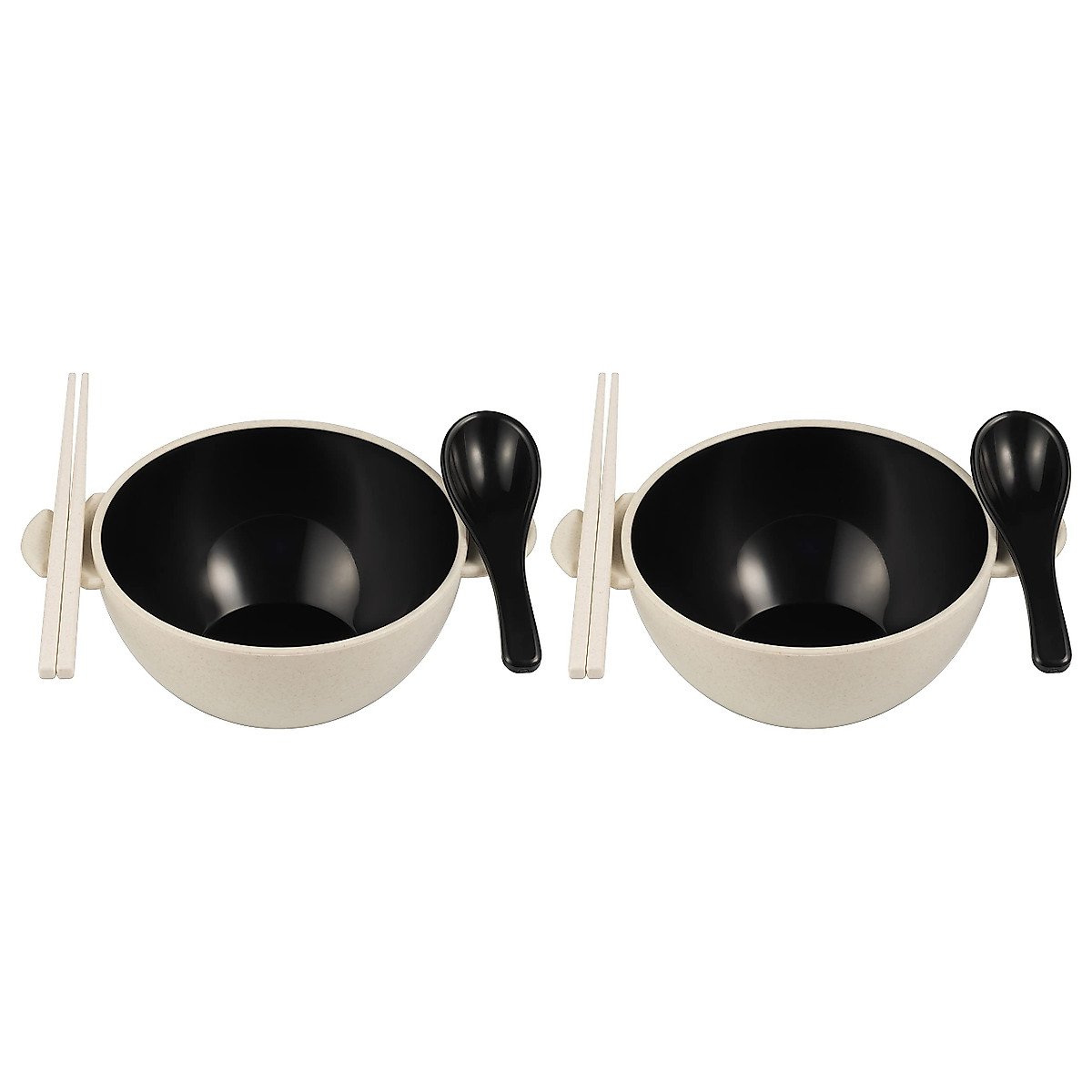 Ozeri Earth Ramen Bowl 6-Piece Set, Made from Plant-Derived and Other Natural Materials, Beige with Black