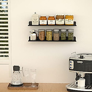 Benzoyl Black Floating Shelves, Home Decor Metal Wall Shelf Decorative Wall Mounted Picture Ledge Shelf for Storage Bedroom Bathroom Kitchen Living Room Office 16.14 inch - 2 Set