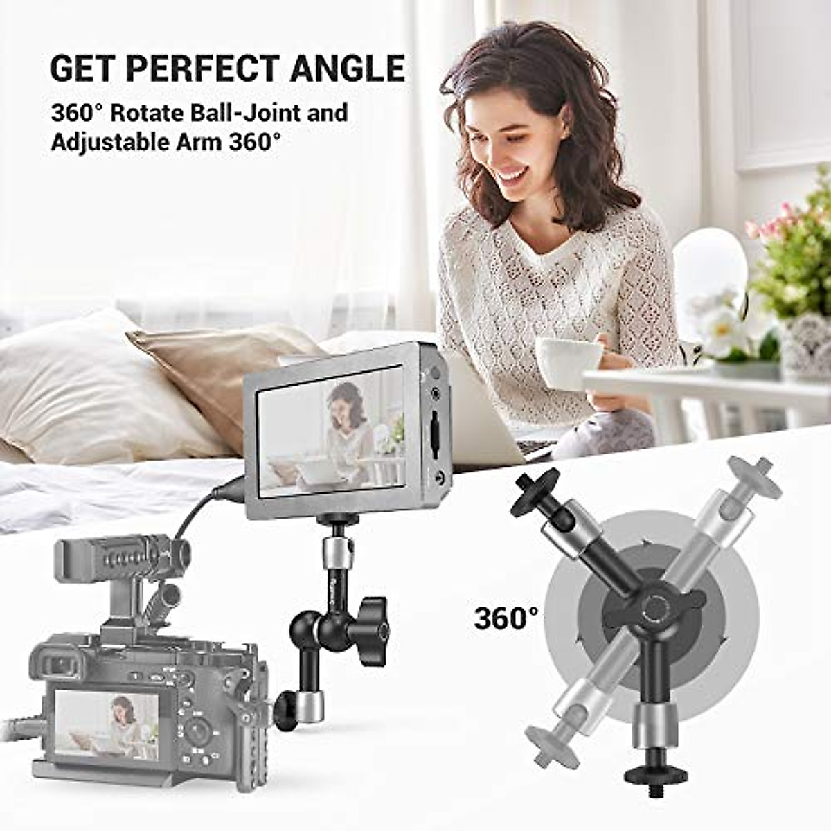 SmallRig 5.5 Inches Adjustable Friction Articulating Magic Arm, with Both 1/4" Screw for LCD Monitor/LED Lights - 2065