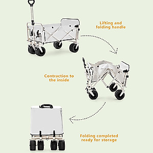 Back Open Folding Garden Utility Wagon with Table, Collapsible Outdoor Small Grocery Carts, 551Lbs Weight Capacity for Shopping & Storage, with 360 Degree Swivel Wheel,White