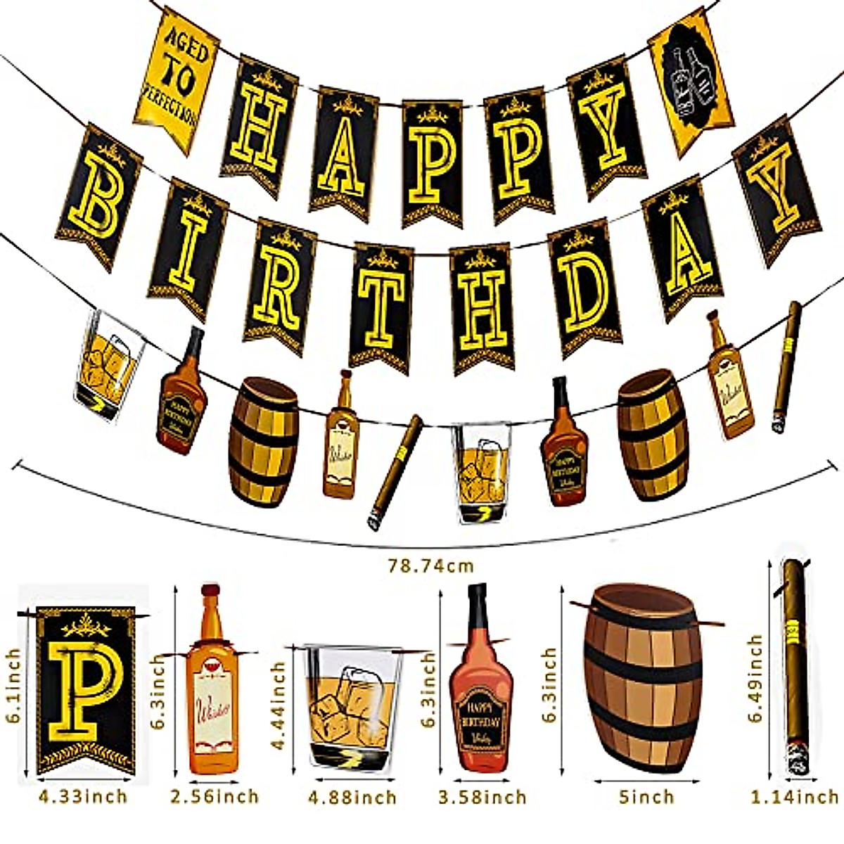 Whiskey Birthday Party Decorations for Men Happy Birthday Party Supplies Whiskey and Beer Theme Banner for 20th 30th 40th 50th Birthday Decorations Whiskey Birthday Banner
