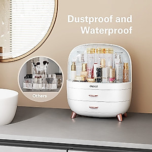 DEPAD Makeup Organizer Holder, Cosmetic Storage Box Skincare Organizer with 2-Layer Drawers, Waterproof and Dustproof Cosmetic Display Cases for Bedroom Dresser, Bathroom Countertop (White)