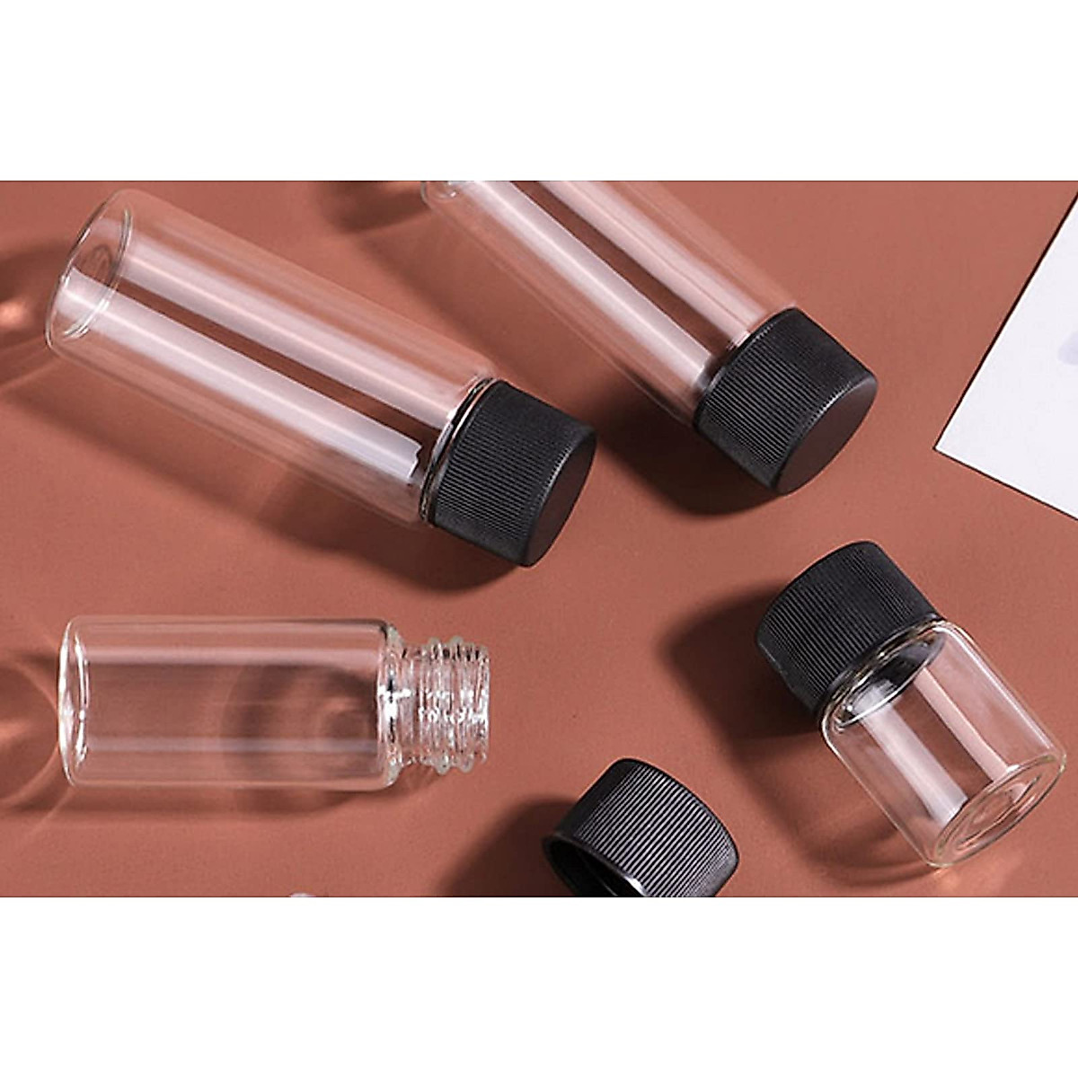 LabZhang 100 Pcs Glass Vials with Screw Caps, Small Liquid Sample Vial, Leak-Proof Vial (5ML, Clear)
