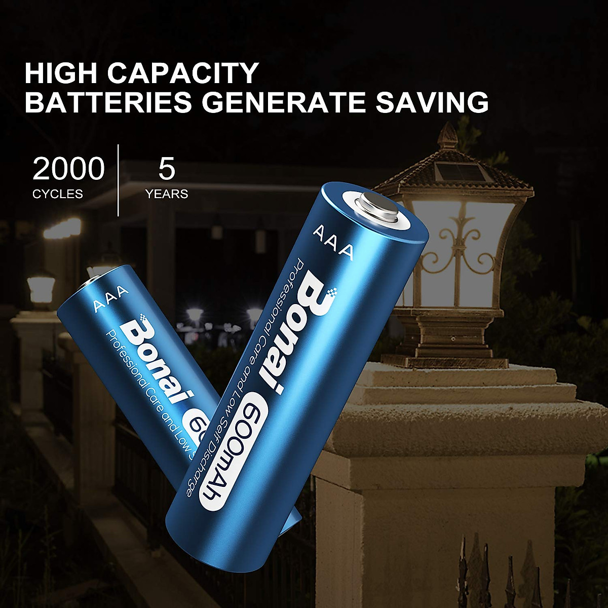 BONAI Solar AAA Rechargeable Batteries 1.2V 600mAh_20 Packs_ Triple AAA NiMH Battery Solar Batteries for Solar Garden Lights for Solar Lights, Garden Lights, Solar Lamp Anti-Leak (AAA 20 Pack)…