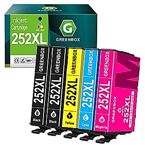 GREENBOX Remanufactured Ink Cartridge Replacement for Epson 252XL 252 XL T252 Used in Workforce WF-3620 WF-3640 WF-7610 WF-7620 WF-7110 WF-7710 WF-7720 Printer (2 Black 1 Cyan 1 Magenta 1 Yellow)