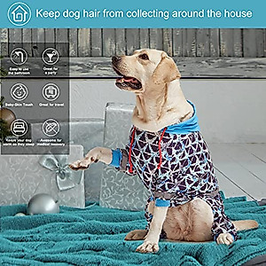 LovinPet Large Pitbull Dogs Onesies - Wound Care/Post Surgery Dog Clothes,Anxiety Relief Shirt for Dogs, Large Breed Dog Jammies, Lightweight Stretchy,Reflective Stripe,Brown Shark Print, Pet PJ's/XL