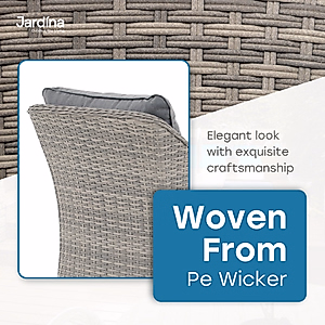 JARDINA Outdoor PE Wicker Patio Dining Chairs Rattan Seat with Cushion Pillow and Adjustable Table Legs for Outdoor Patio Backyard,Balcony (Grey)