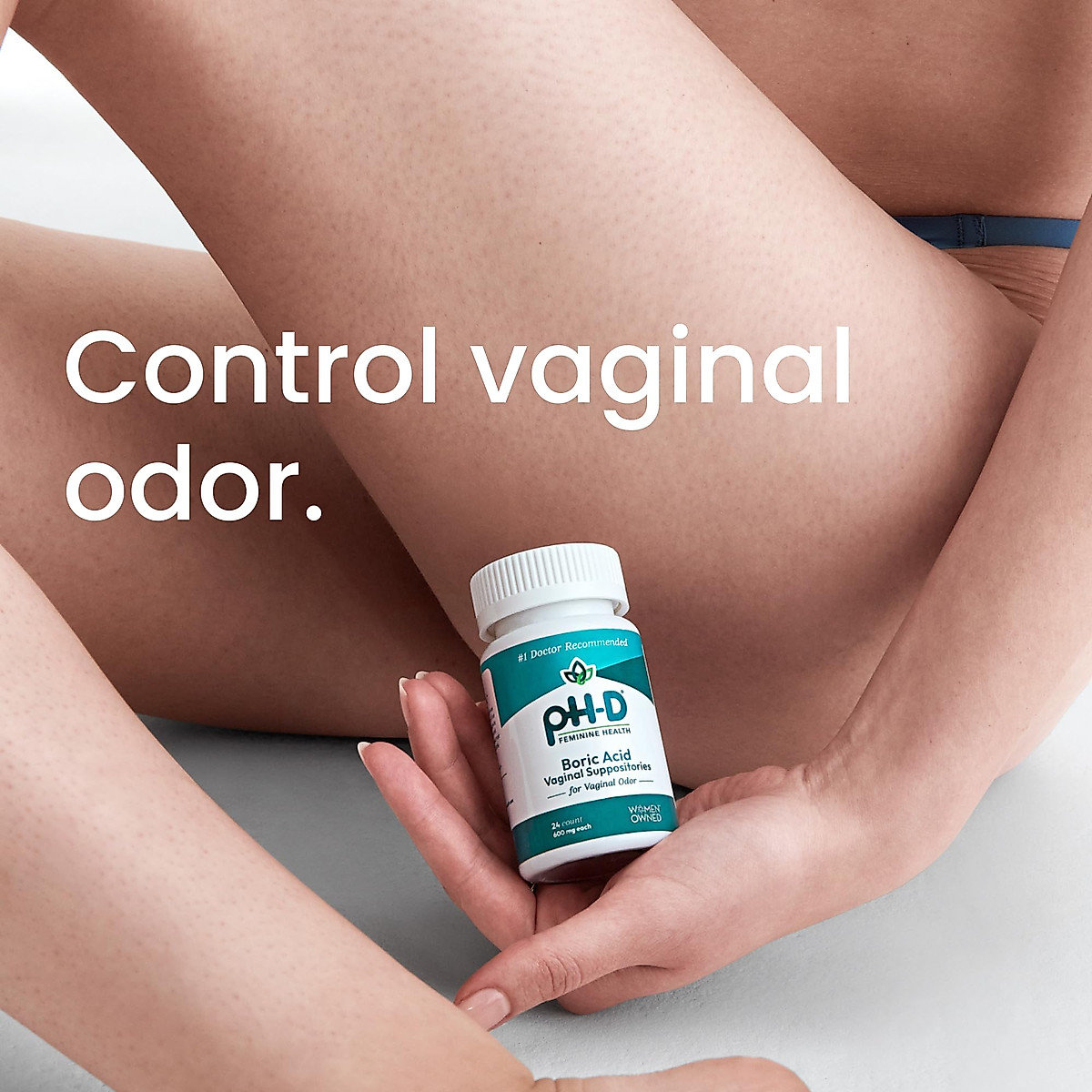 pH-D Feminine Health - 600 mg Boric Acid Suppositories - Woman Owned - for Vaginal Odor Use - 12 Count