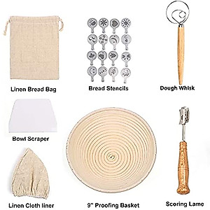 Banneton Bread Proofing Basket Set, Round 9" Sourdough Proofing Basket for Bread Making Tools Supplies, Natural Rattan Sourdough Proving Container Set for Professional and Home Bakers