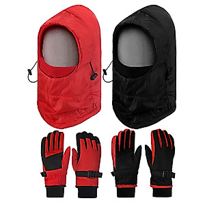 Kids Winter Windproof Waterproof Hat and Ski Snowboard Gloves, Breathable Lined Winter Cold Weather Gloves Unisex Children Heavyweight Balaclava, Ski Mask Thick Warm Fleece Face Cover for Kids Unisex