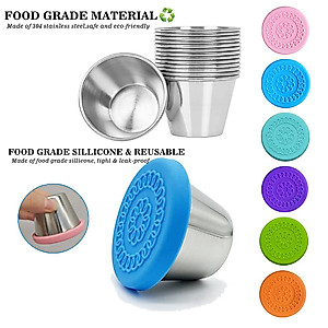 6 Pack Salad Dressing Containers To Go, 1.6 oz/2.5 oz Salad Dressing Dispenser with Lids Stainless Steel Condiment Cup Dipping Sauce Cups for Lunch Bento Box Leakproof Silicone Lids (1.6 OZ)