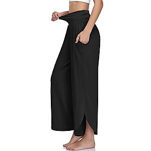 UEU Women's Wide Leg Yoga Pants High Waisted Comfy Dance Sweatpants Loose Casual Soft Lounge Joggers for Women with Pockets (Black, S)