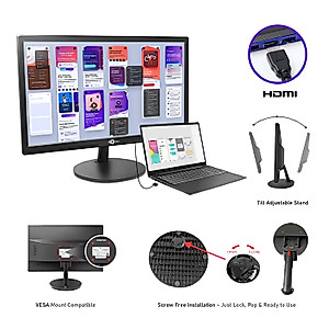TECNII 20" Inch Widescreen LED Backlit LCD Desktop PC Monitor HD+ Resolution - 3ms Response Time - HDMI - VGA - for Home, Office - Black