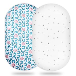 LuckyDove Bassinet Sheet Set 2 Pack, Cradle Sheets for Bassinet Pad/Mattress,Universal Cradle Sheet Set for Rectangle, Oval, or Hourglass Bassinet Pad/Mattress,Unisex Boys Girls,Stars&Polar Bear