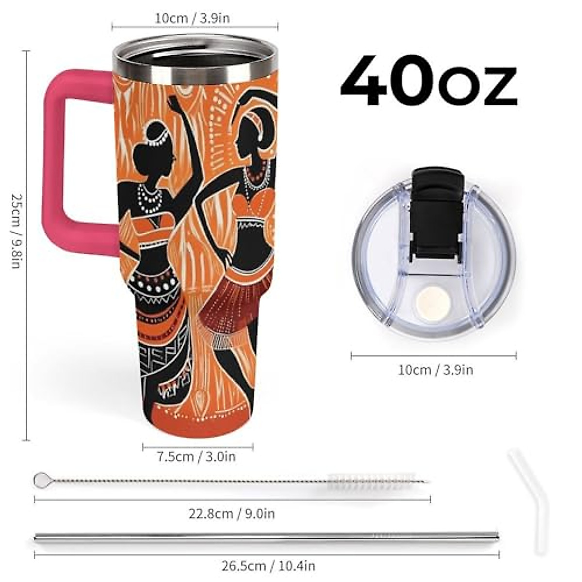 African Tribal Women 40 Oz Stainless Steel Cup Travel Tumbler with Handle and Straw Lightweight Coffee Mug for Home Office
