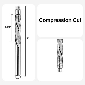 SpeTool Spiral Flush Trim Router Bit,1/4 Inch Shank 1-1/8 Inch Cutting Length Extra Long 3 Inch OVL,UP Down Compression Bit for Wood Trimming