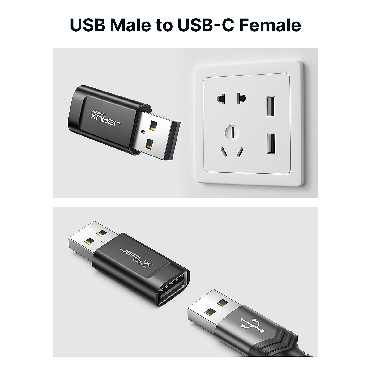 JSAUX USB Data Blocker, (4-Pack) USB-A Defender Only for Quick Charge, Protect Against Juice Jacking, Refuse Hacking Provide Safe Charging- Black