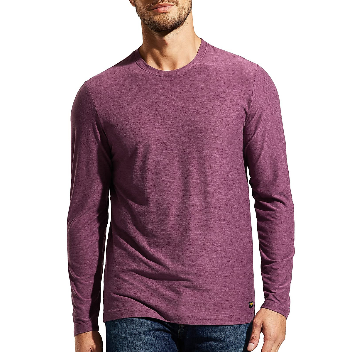 MIER Men's Soft Long Sleeve T Shirts for Workout, Running, Gym, Casual, Athletic Crew Neck Lightweight Dry Fit T-Shirts, Plum Heather, L