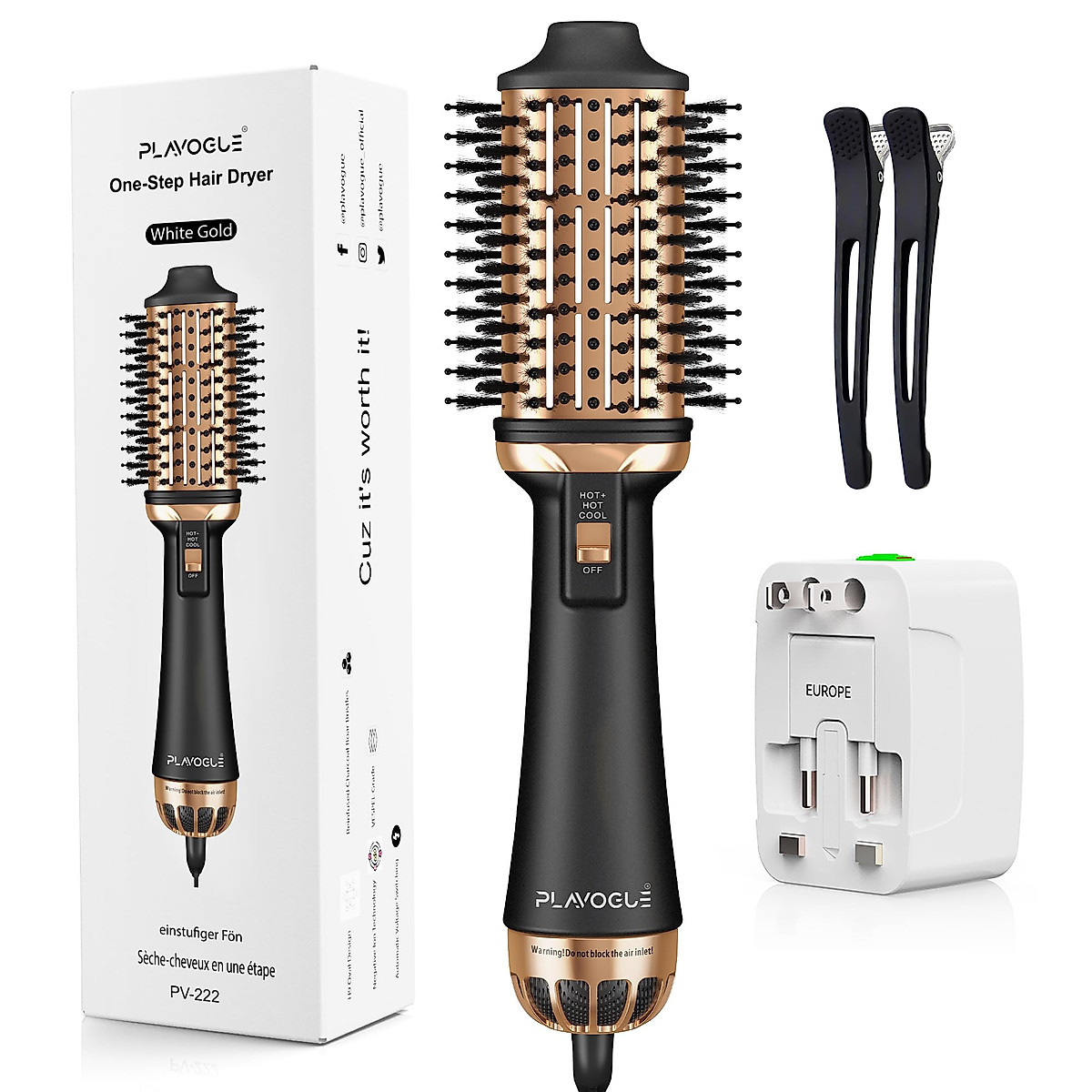 Plavogue Blow Dryer Brush,Dual Voltage Hair Dryer Brush for European Travel, One-Step Hot Air Brush in One with Volumizer & Negative Ionic Anti-frizz, Suitable for Styling, Oval Shap