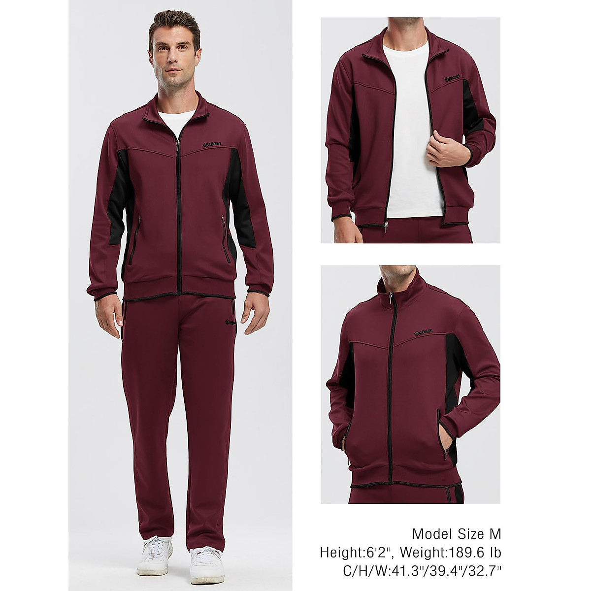 Rdruko Men's Track Suits Sweatsuits 2 Piece Set Jogging Workout Casual Warm Up Outfit Full Zip(Red, US XXL)