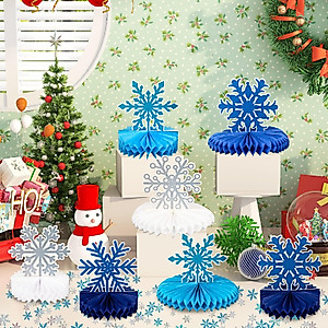 Frozen Winter Wonderland Party Decorations - 12pcs Blue White Snowflake Honeycomb Table Centerpieces and 600pcs Snowflake Confetti for Christmas Holiday Winter Birthday Baby Shower Party Supplies