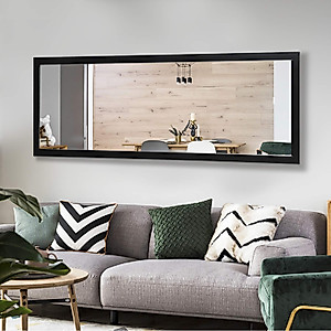 Elevens Full Length Door Mirror 43"x16" Large Rectangle Wall Mirror Hanging or Leaning Against Wall for Bedroom, Dressing and Wall-Mounted Polystyrene Frame Mirror-Black(No Stand), JJ01002AAF-USAM004