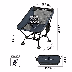 ROCK CLOUD Portable Camping Chair Ultralight Folding Chairs Outdoor for Camp Hiking Backpacking Lawn Beach Sports Blue