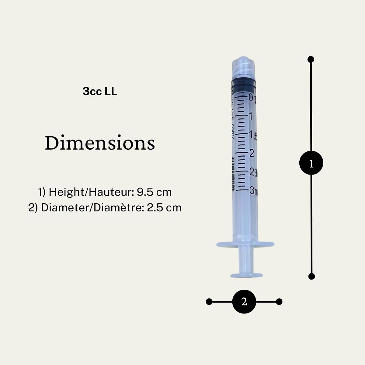 Elimedical Veterinary Disposable Syringe, 3cc Luer Lock, Without Needle, Individually Packaged, 100 per box, 03LT