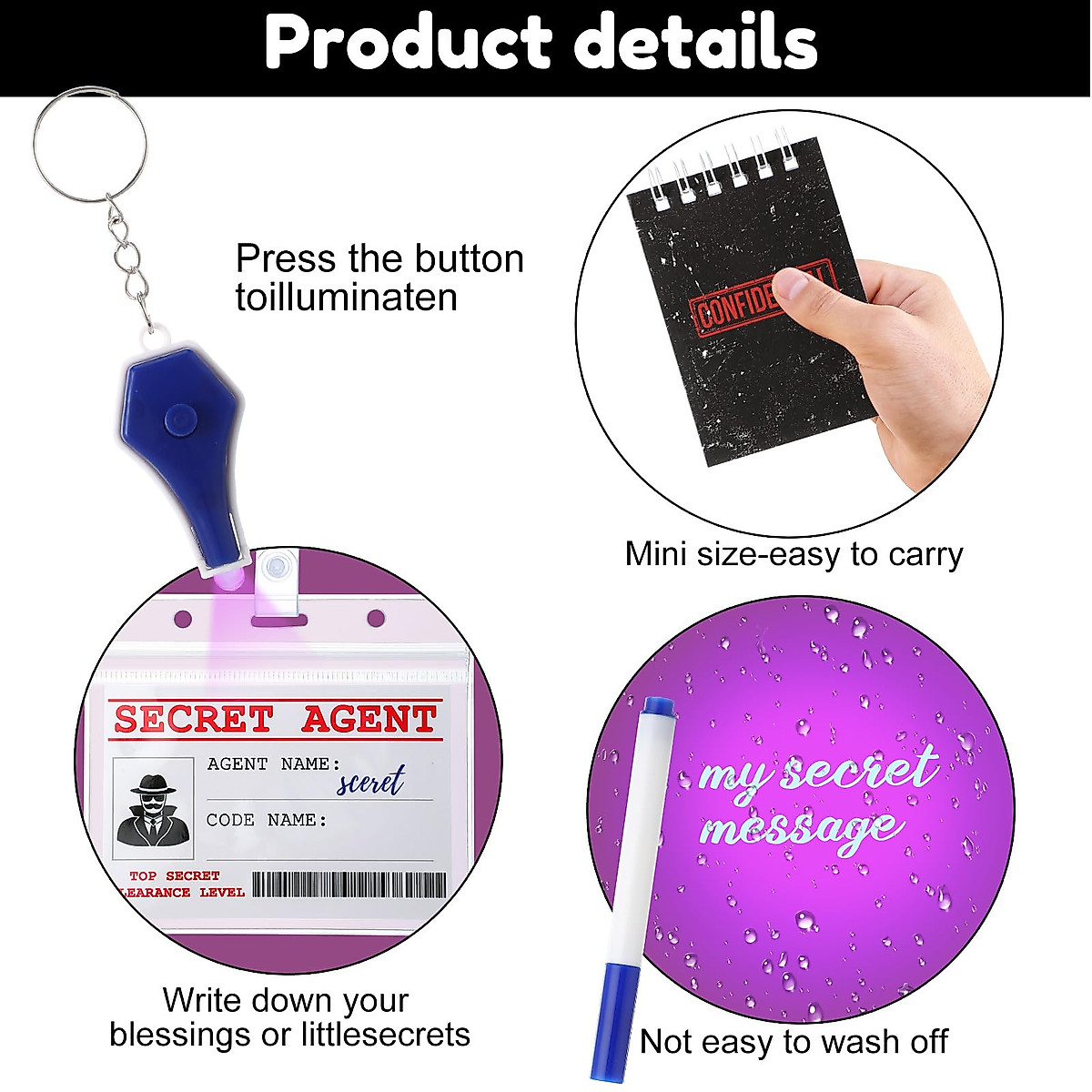 Qilery 72 Pcs Detective Spy Party Favors Include Mini Spiral Notebooks Flashlights With Keychain Invisible UV Light Pens ID Card Holders for Escape Room Birthday Party Supplies Decorations