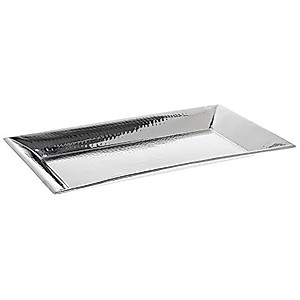 HUBERT Serving Tray Silver with Hammered Finish and Flared Rim Rectangular - 22"L x 13"W x 1 1/2"H