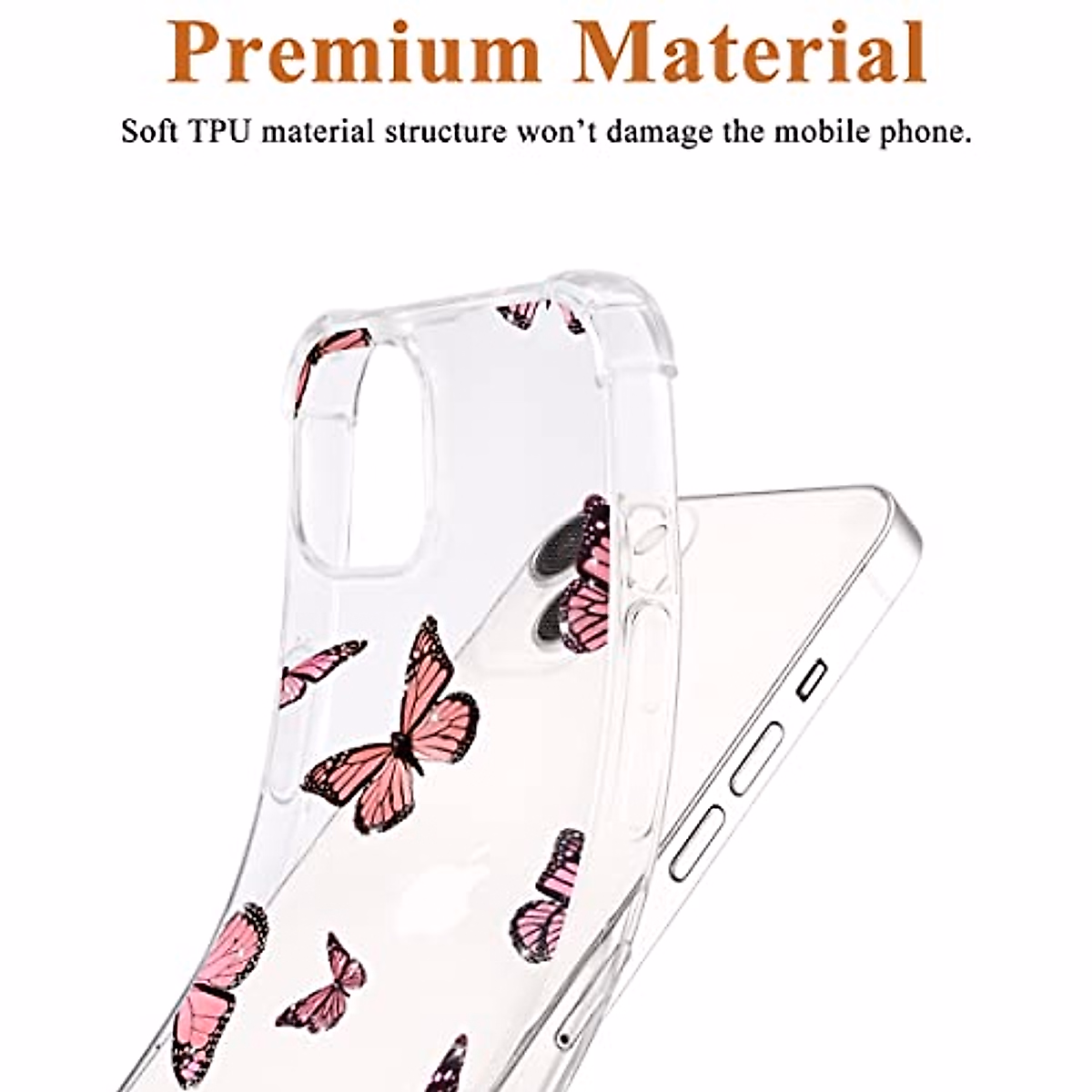 QISHANG Pink Butterfly Clear Case for iPhone 13 Mini, Transparent Slim Soft TPU Shockproof Corner Bumper Protective Cover Cute Kawaii Animal Pattern Anti-Scratch Cases for Kids Woman Teens Girls Boys