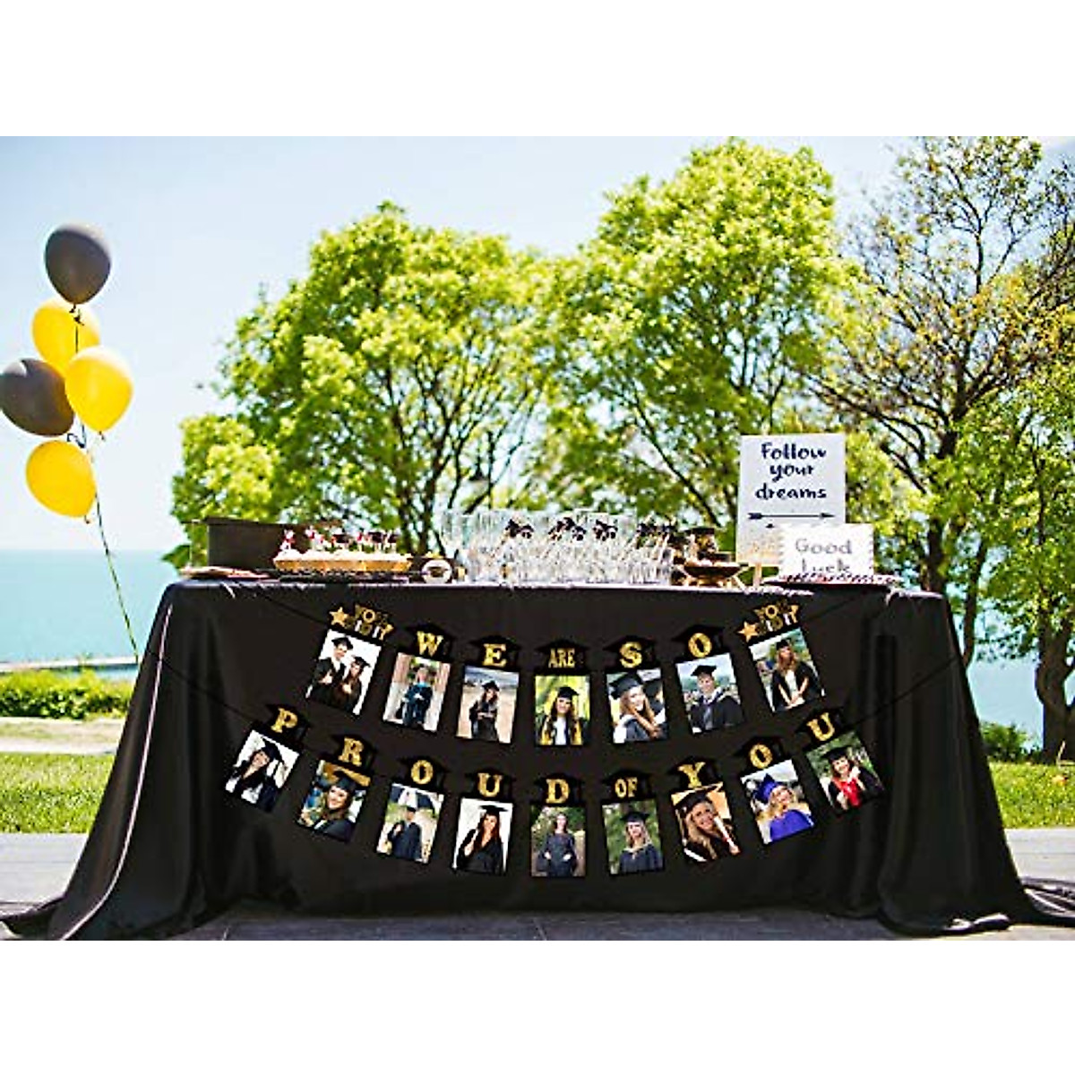 3PCS Graduation Decorations Class of 2023 Photo Banner Party Supplies - Congrats Grad We are So Proud of You Garland Decor(Black)