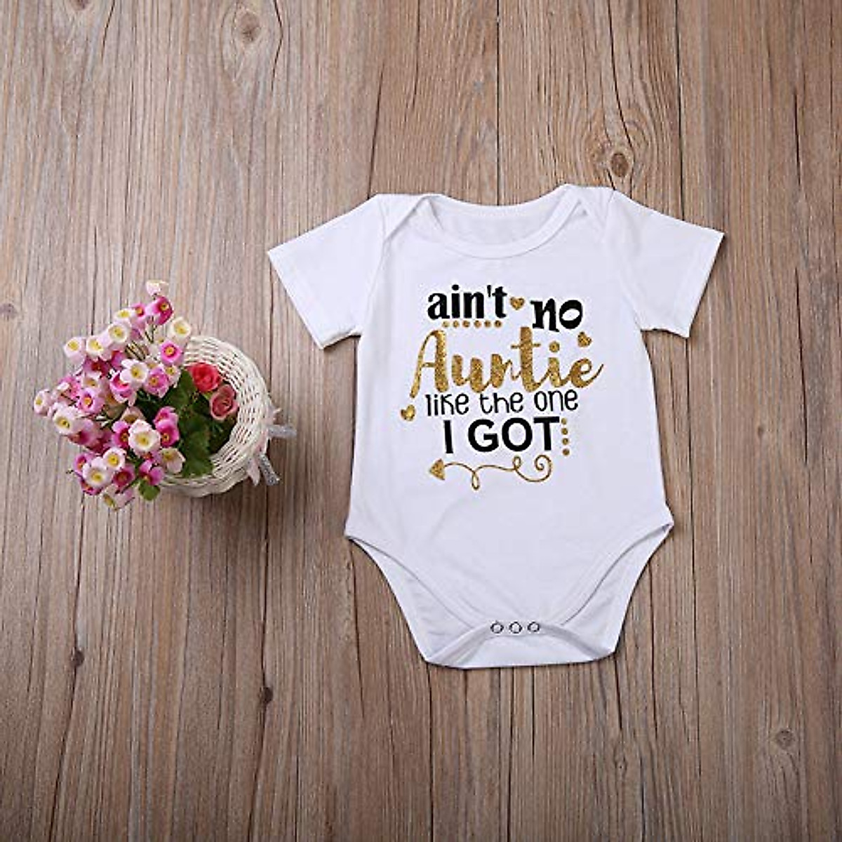 Gaono Newborn Baby Auntie Letter Print Short Sleeve Romper Infant Summer Clothing (Ain't no Auntie Like The one i got, 0-3 Months)