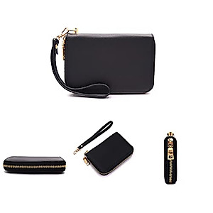 LOVESOME Womens Small Zip Around Wristlet Wallet(Black)