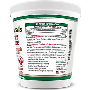 Cranberry D-Mannose for Dogs and Cats Urinary Tract Infection Support Prevents and Eliminates UTI, Bladder Infection Kidney Support, Antioxidant (Double Strength Soft Chew, 120 Soft Chew)