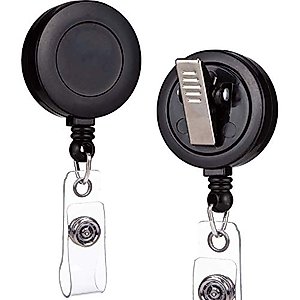 QREEL - 2 Pack - Retractable ID Name Badge Holder Reels with Swivel Alligator Clip (Black)