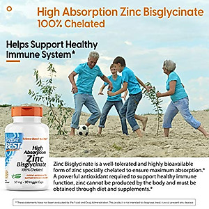 Doctor's Best High Absorption Zinc Bisglycinate 50mg High Potency Supporting Enhancing Immune System Antioxidant VC, 90 Count