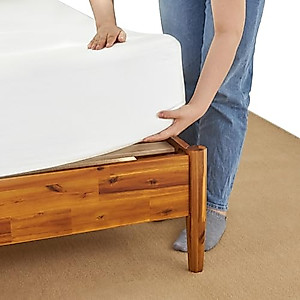 Bme Oliver King Bed Frame and Headboard - 15-Inch Signature Design with Rattan Headboard, Bohemian and Mid Century Style, 12-Slat Wood Support, No Box Spring Needed - Easy Assembly, Caramel
