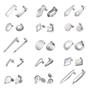 UNICRAFTALE 30pcs 15 Styles Stud Earring Findings 304 Stainless Steel Post Ear Stud Findings with Loop and Ear Nuts 0.7mm/0.8mm Pin Stud Earrings for Women Dangle Earring Making